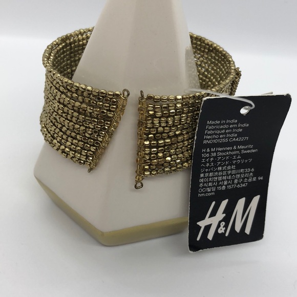 H&M | Jewelry | Handmade Gold Tone Beaded Cuff Bracelet Hm | Poshmark